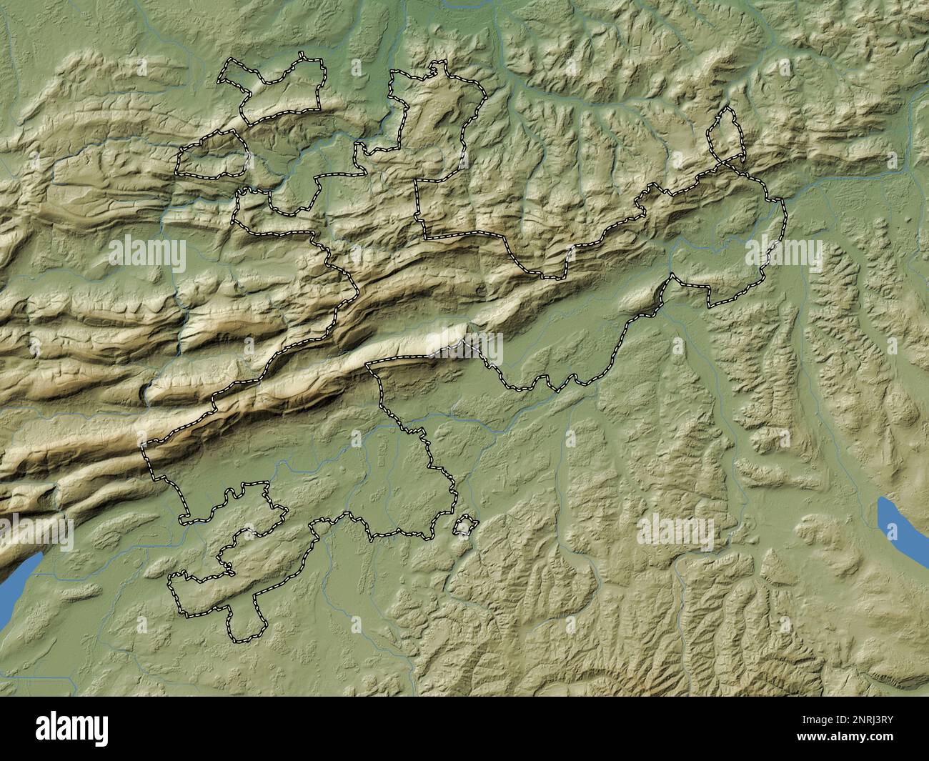 Solothurn, canton of Switzerland. Colored elevation map with lakes and ...