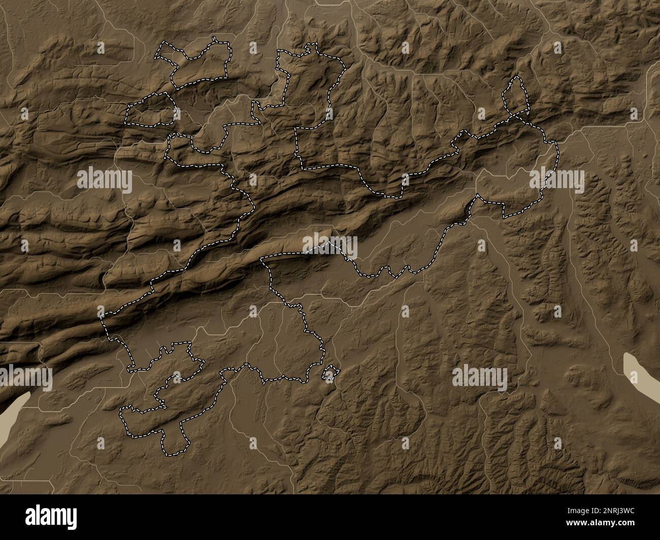 Solothurn, canton of Switzerland. Elevation map colored in sepia tones ...