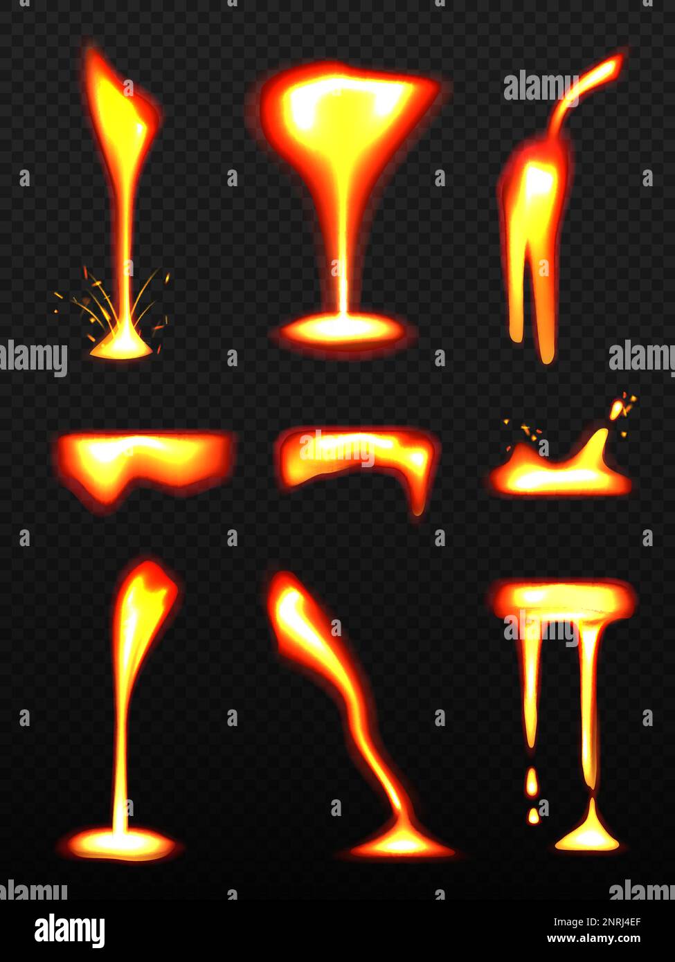 Hot lava. Burning liquid glowing lava decent vector pictures set Stock ...