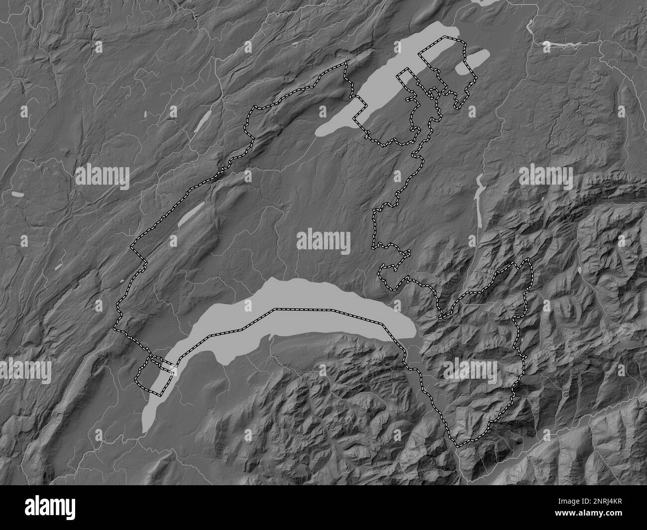 Vaud, canton of Switzerland. Bilevel elevation map with lakes and ...