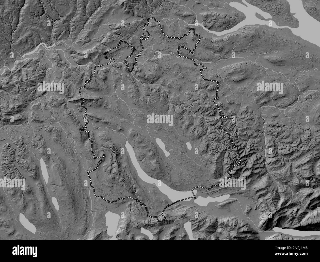 Zurich, canton of Switzerland. Grayscale elevation map with lakes and ...