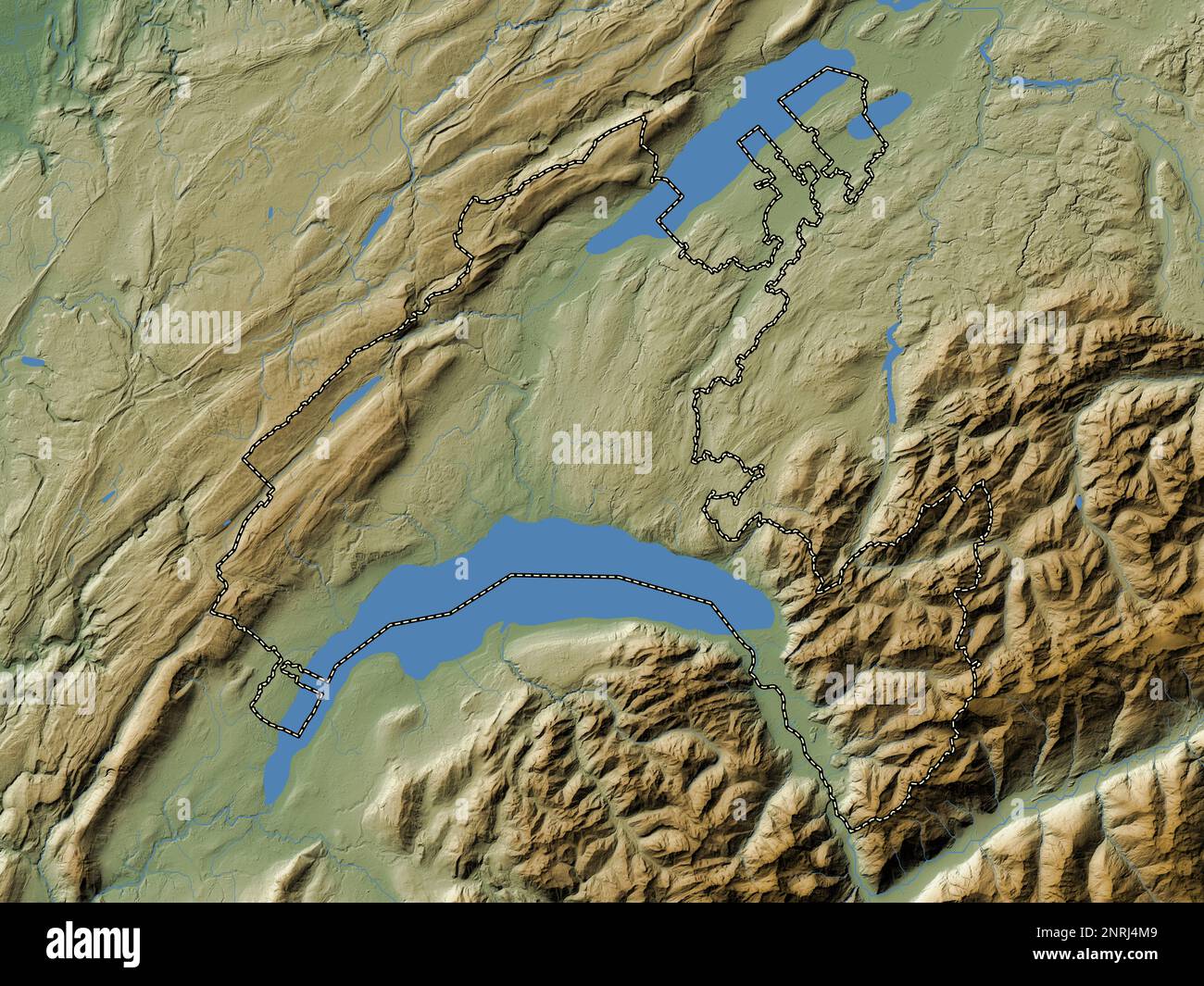 Vaud, canton of Switzerland. Colored elevation map with lakes and ...