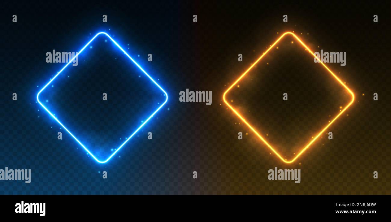 Neon rhombus frames, glowing rectangular borders with smoke and ...