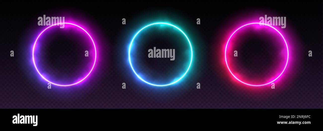 Gradient neon circle frames with smoke, led borders with mist effect ...