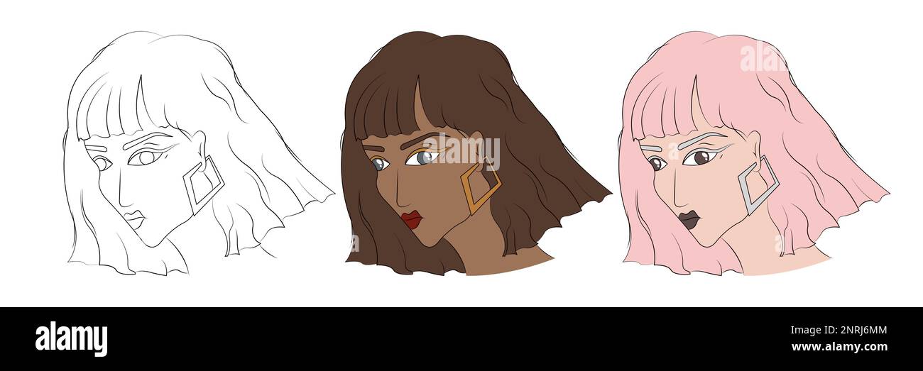 Simple linear fashion portrait of a young woman or girl. Stylish modern ...