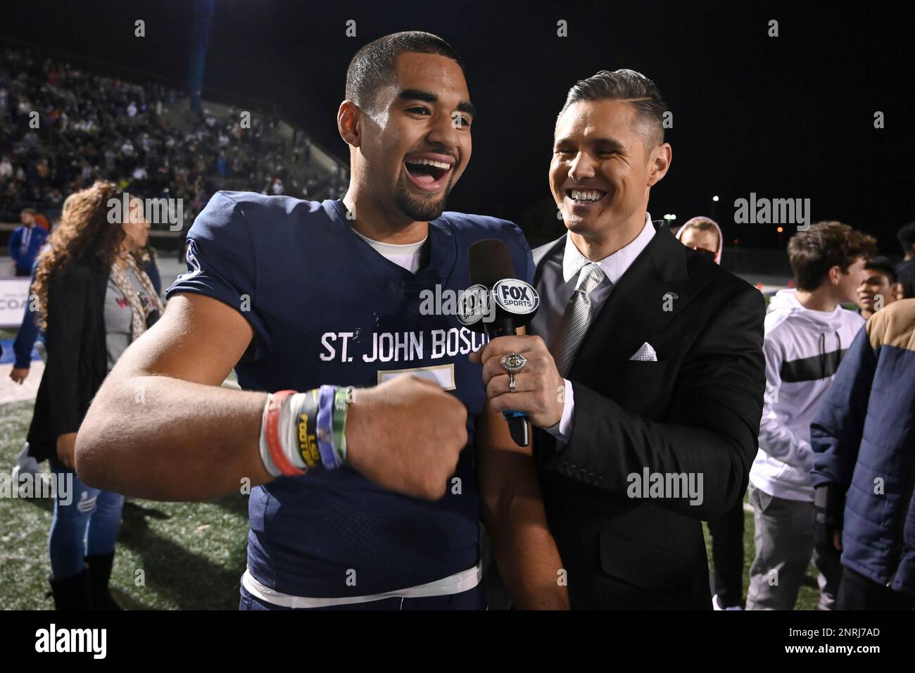 St. John Bosco Braves quarterback DJ Uiagalelei (5) is interviewed by ...