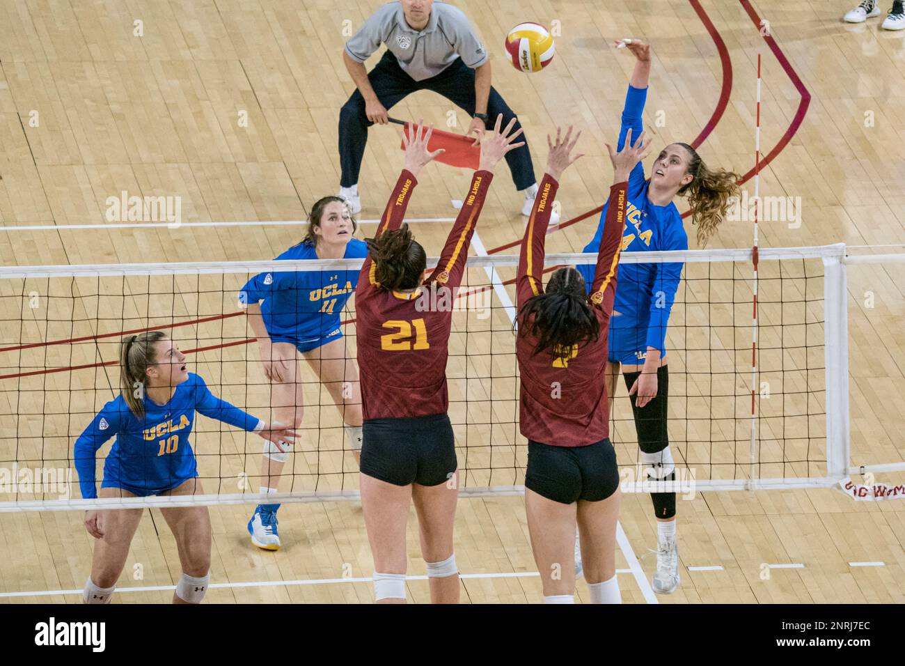 UCLA Bruins outside hitter Mac May (14) spikes the ball against ...