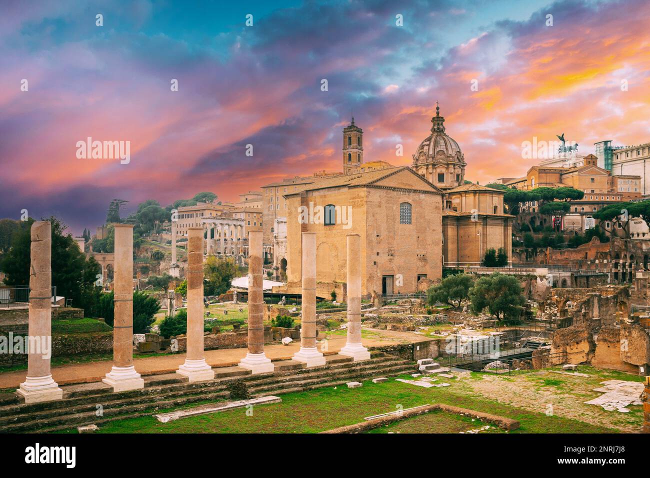 Rome, Italy. Temple Of Peace And Basilica Aemilia In The Roman Forum ...