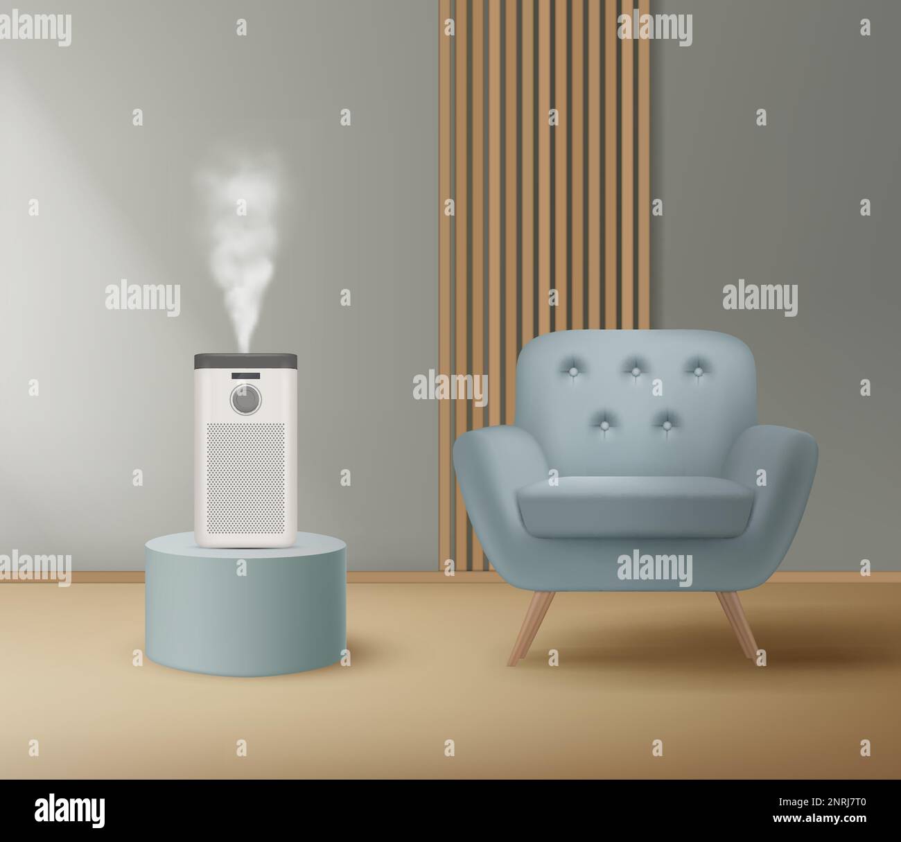 Humidifiers in living room. Modern interior background with purifiers ...