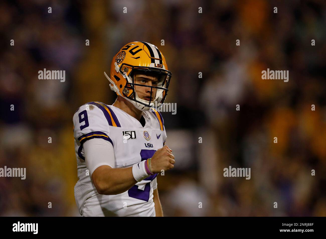 LSU quarterback Joe Burrow (9) celebrates after leading his team to a ...