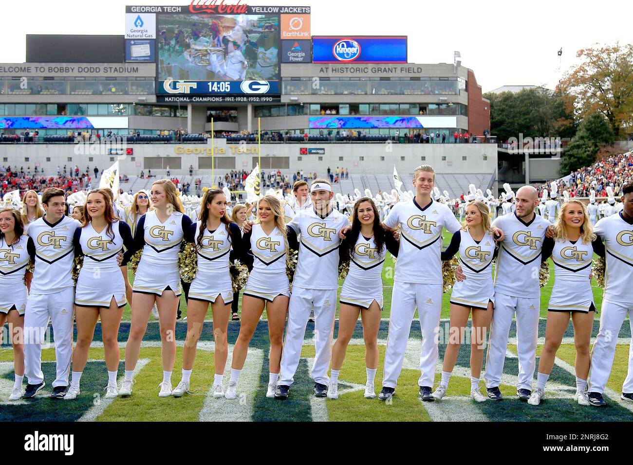 ATLANTA, GA - NOVEMBER 30: Members of the cheerleading squad sing the ...