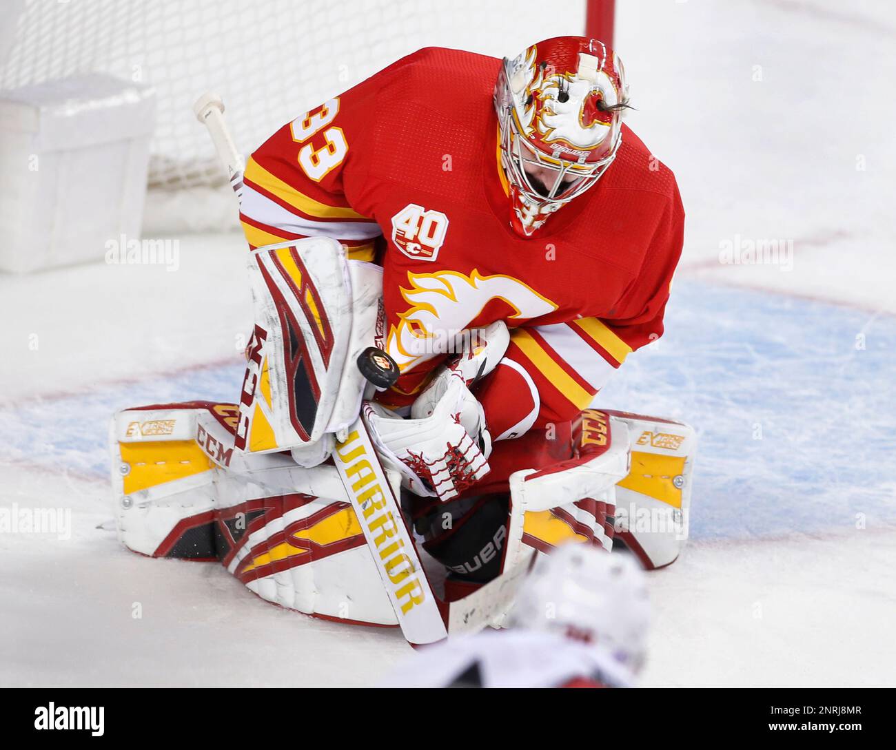 Calgary Flames goalie David Rittich, of the Czech Republic, makes a ...