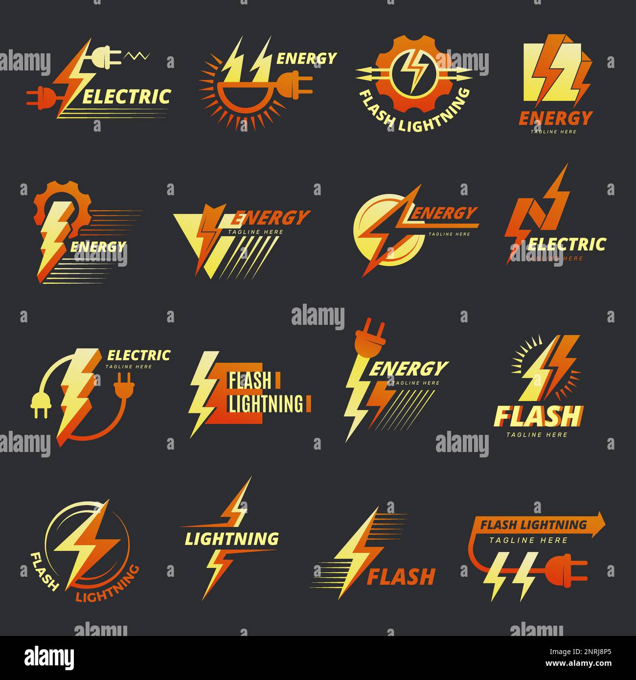 Electricity logo. Flash bolts power symbols for badges recent vector ...
