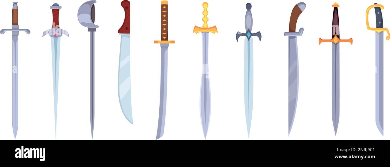 Swords. Fantasy cartoon stylized stabbing and cutting weapons for game ...