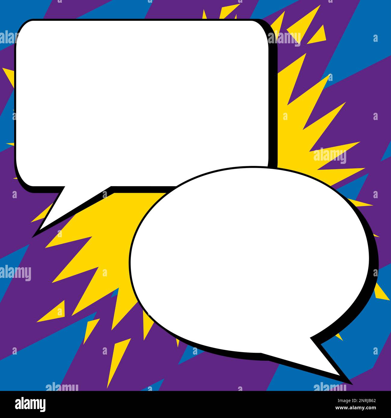 Two big white empty speech bubbles for text. Square and oval dialog ...