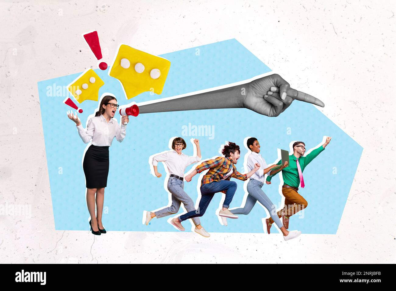 Abstract collage image of furious bossy lady scream talk loudspeaker ...