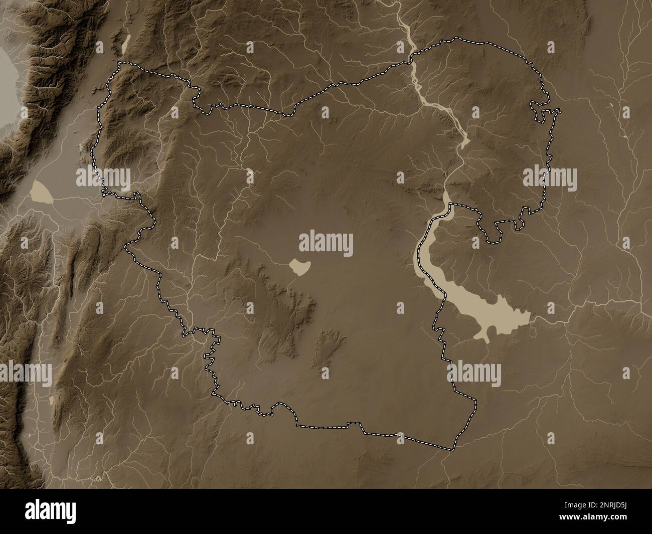 Aleppo, province of Syria. Elevation map colored in sepia tones with ...