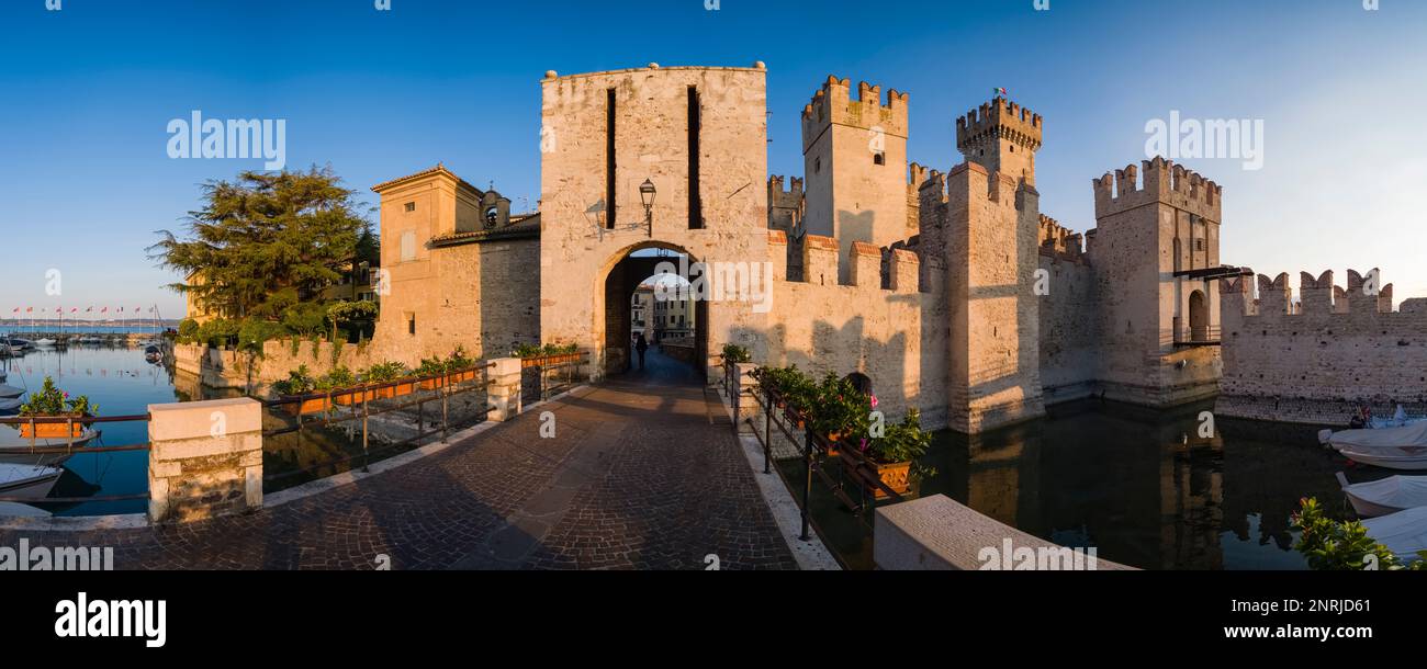 Panoramic view of Scaligero Castle, a historical fortress at the access ...