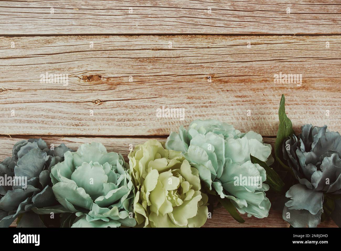 Blue Peony flower border frame on wooden background Stock Photo - Alamy