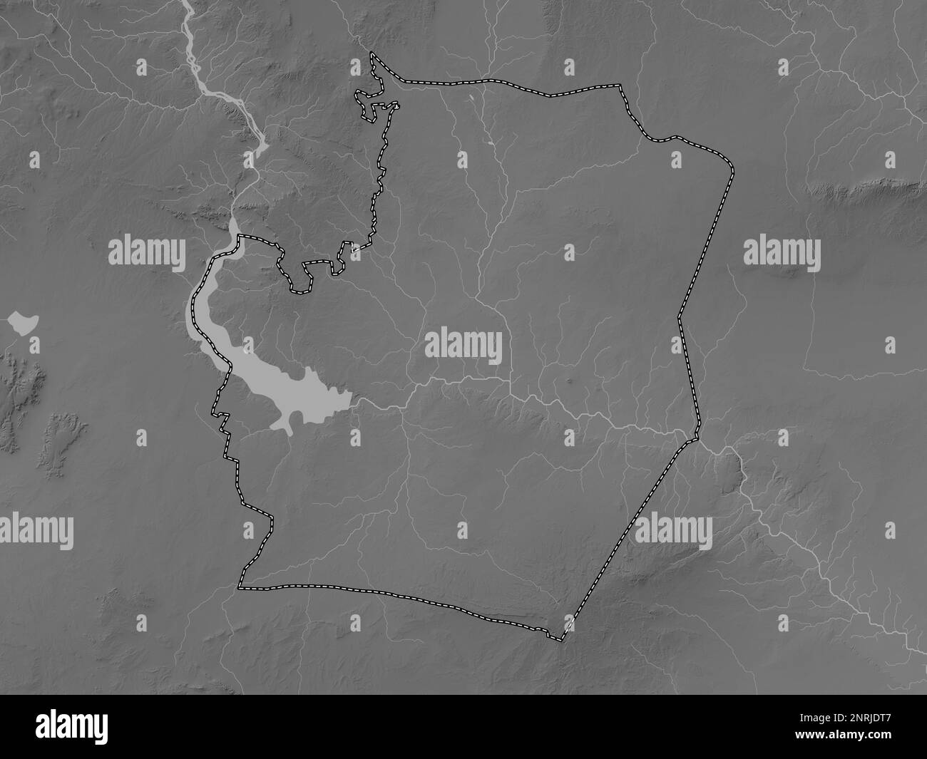 Ar Raqqah, province of Syria. Grayscale elevation map with lakes and ...