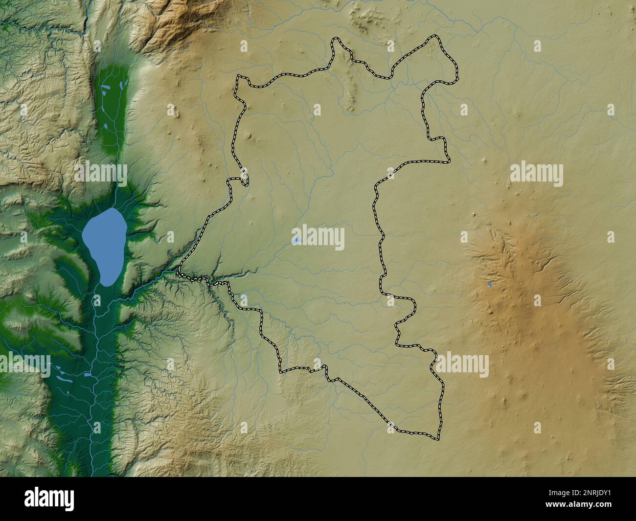 Dar`a, province of Syria. Colored elevation map with lakes and rivers ...