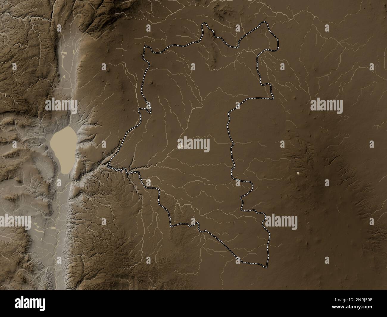 Dar`a, province of Syria. Elevation map colored in sepia tones with ...