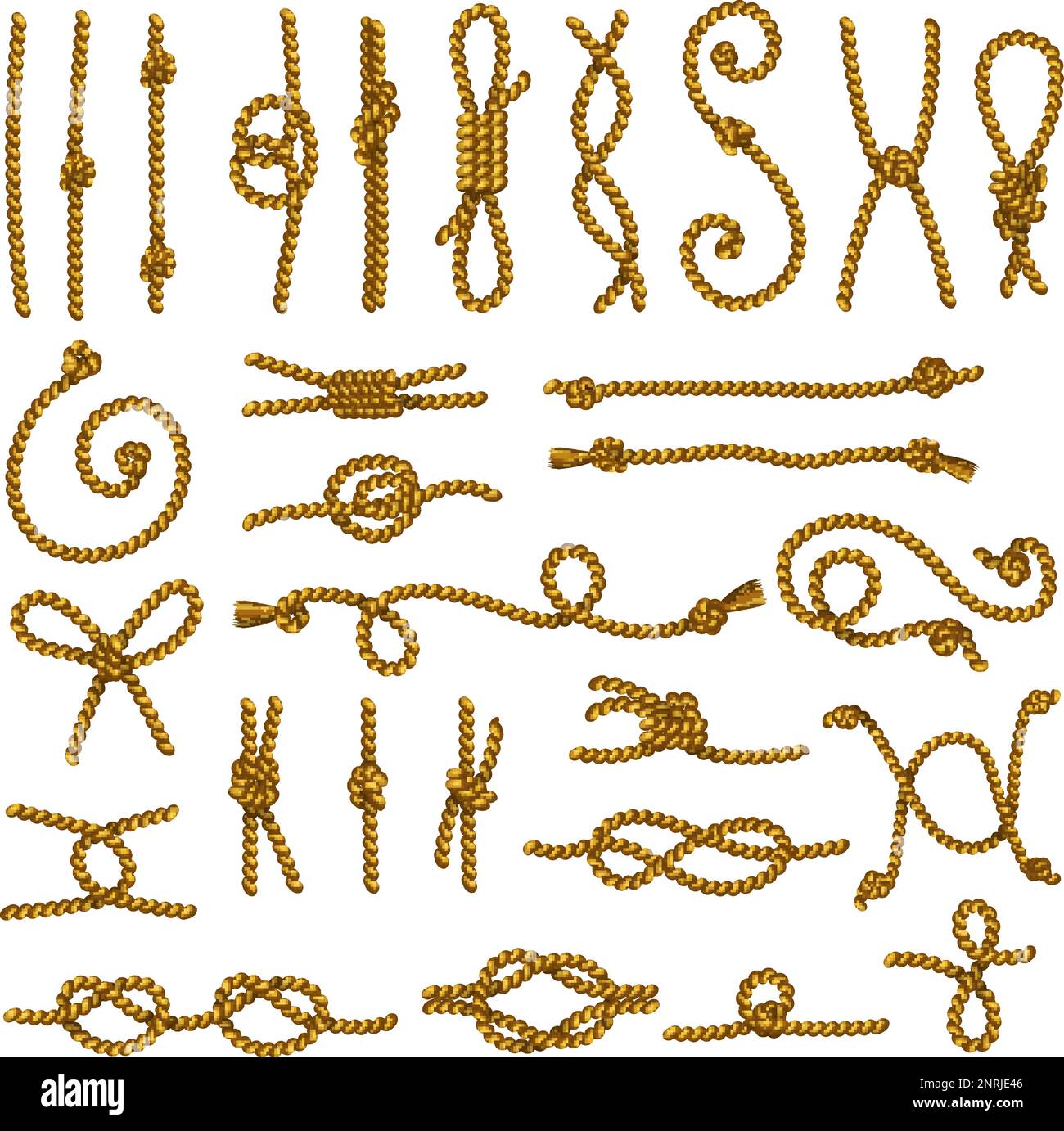 Rope pieces. Curved marine rope pieces with knot recent vector ...