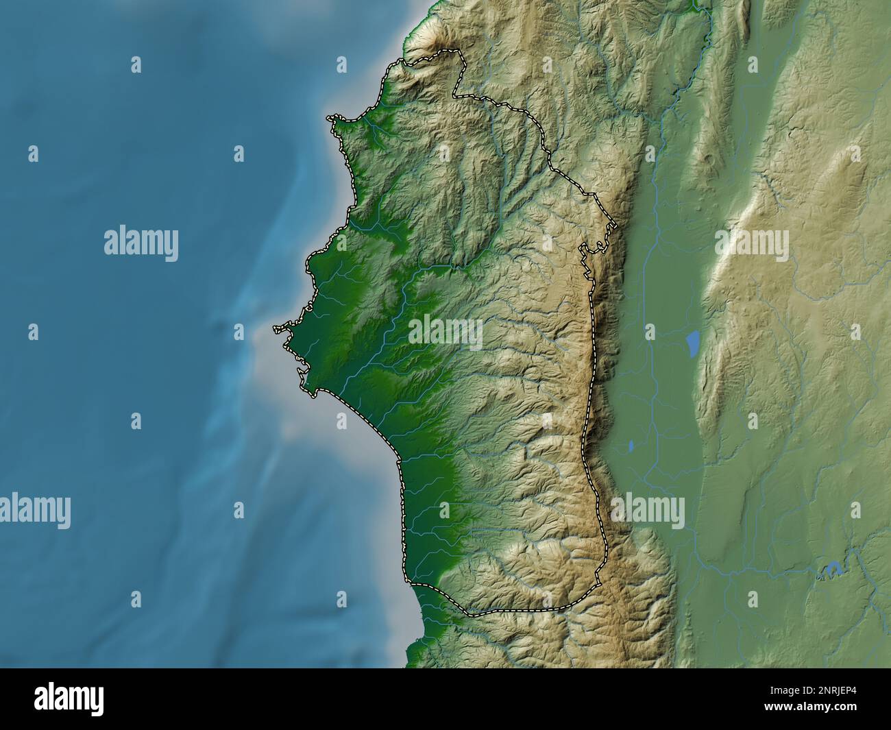 Lattakia, province of Syria. Colored elevation map with lakes and ...