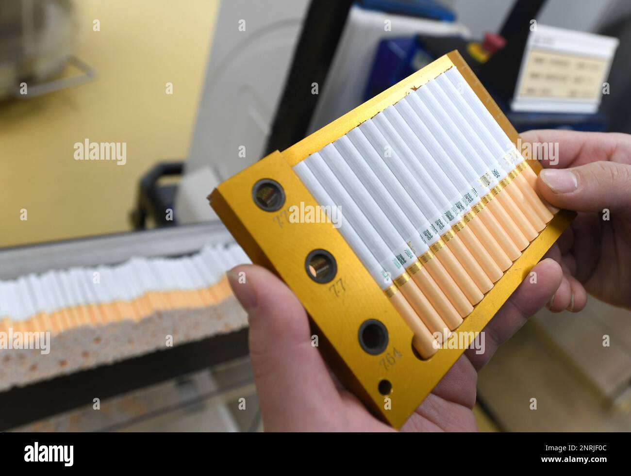 An employee works on the cigarette production line at a China Tobacco ...