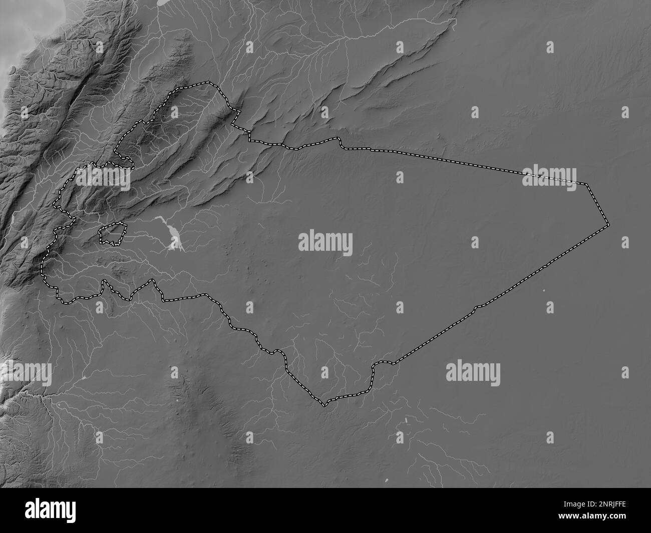 Rif Dimashq, province of Syria. Grayscale elevation map with lakes and ...
