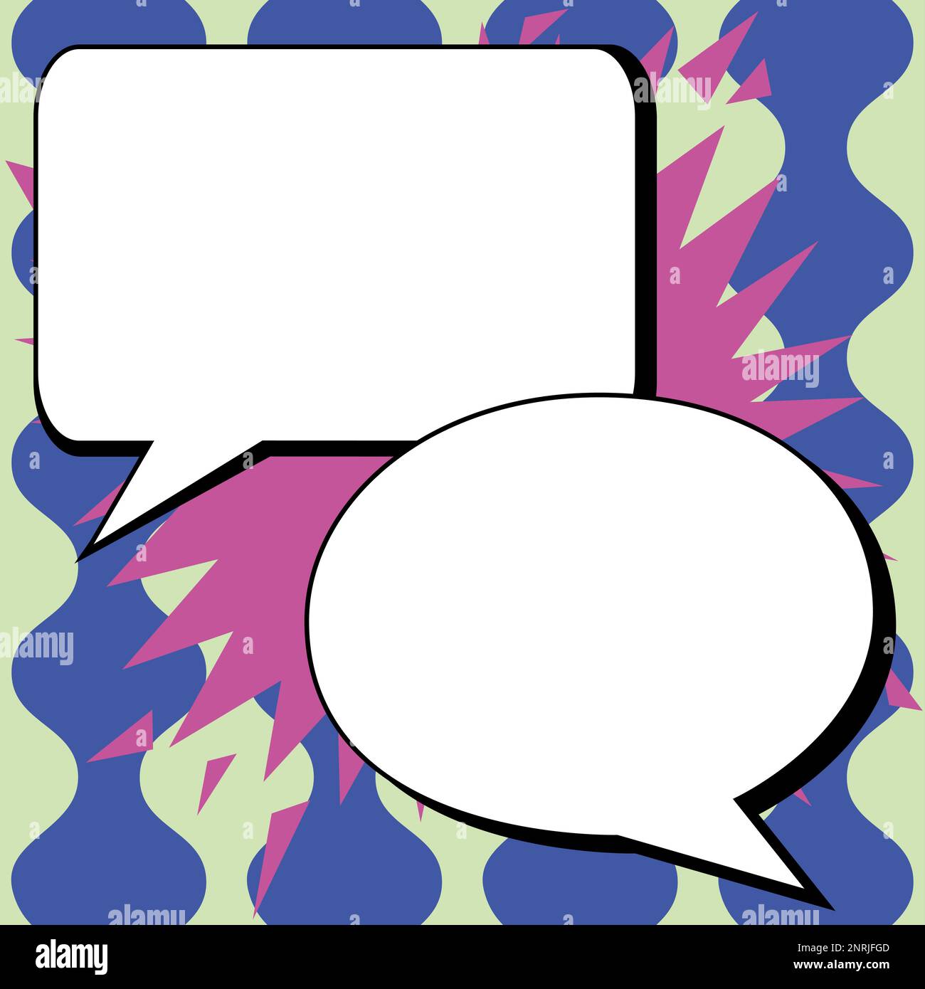 Two big white empty speech bubbles for text. Square and oval dialog ...