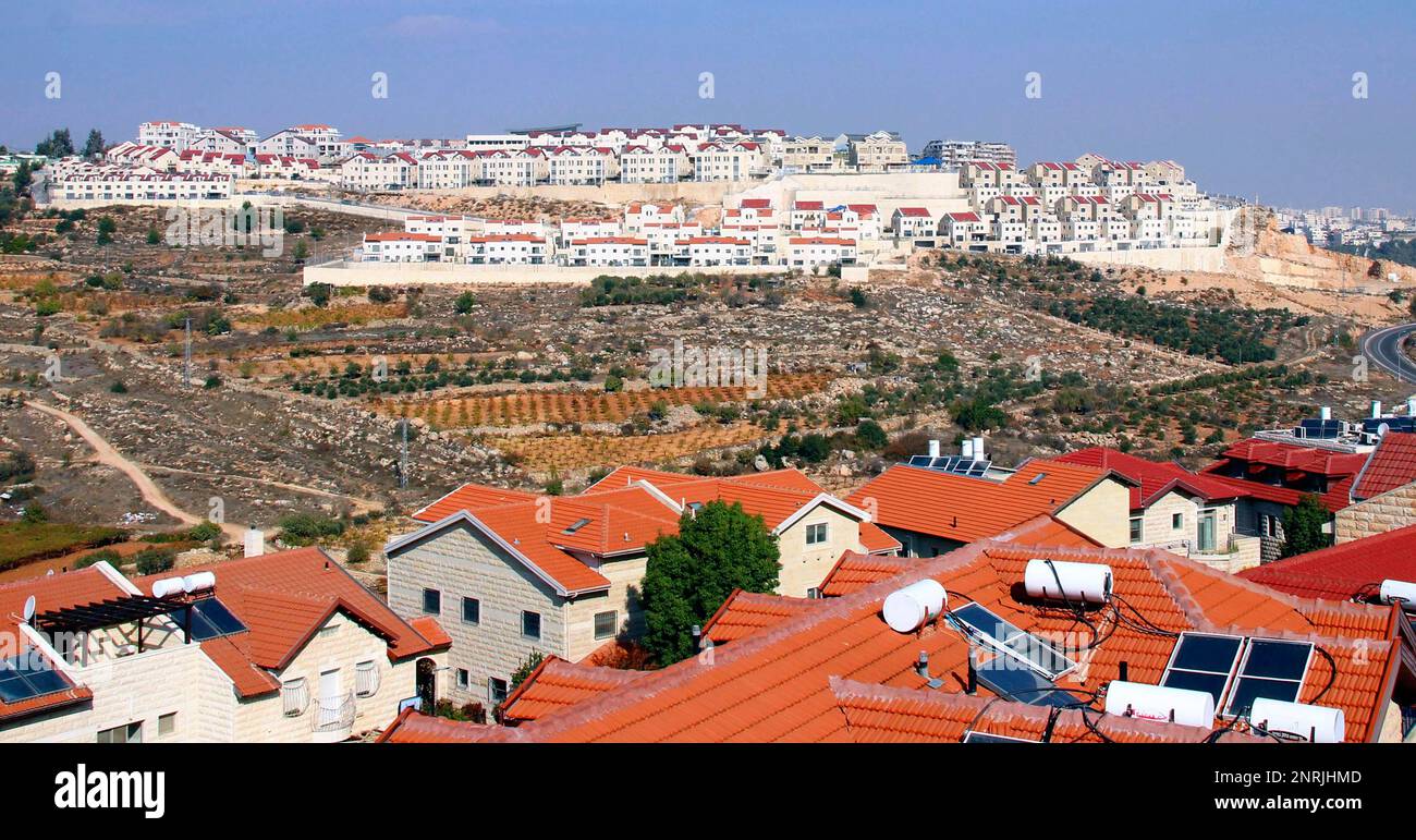 A picture taken on Nov. 24, 2019 shows West Bank settlements of Efrat ...