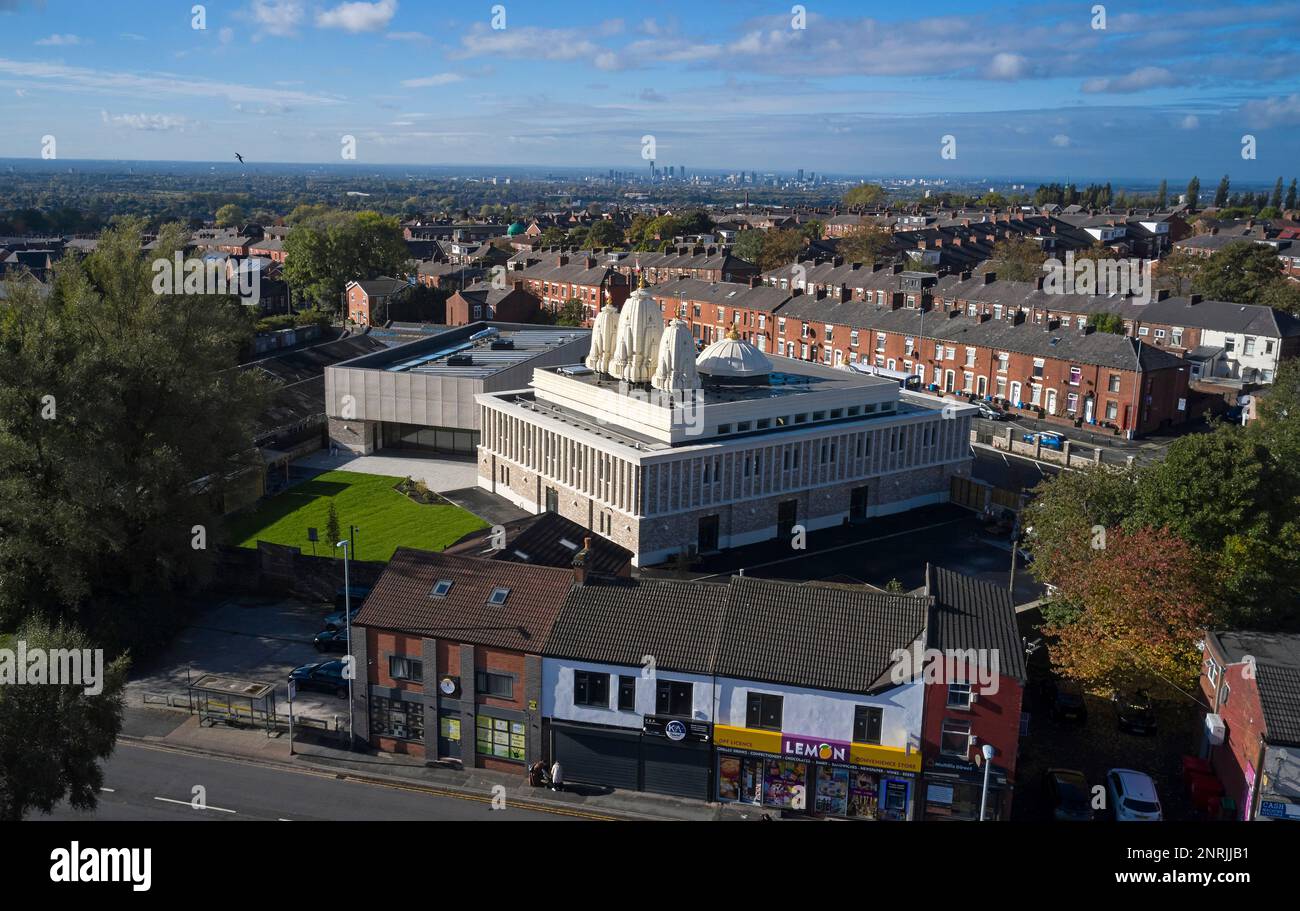 Overall aerial view. Shree Swaminarayan Mandir, Oldham, United Kingdom ...