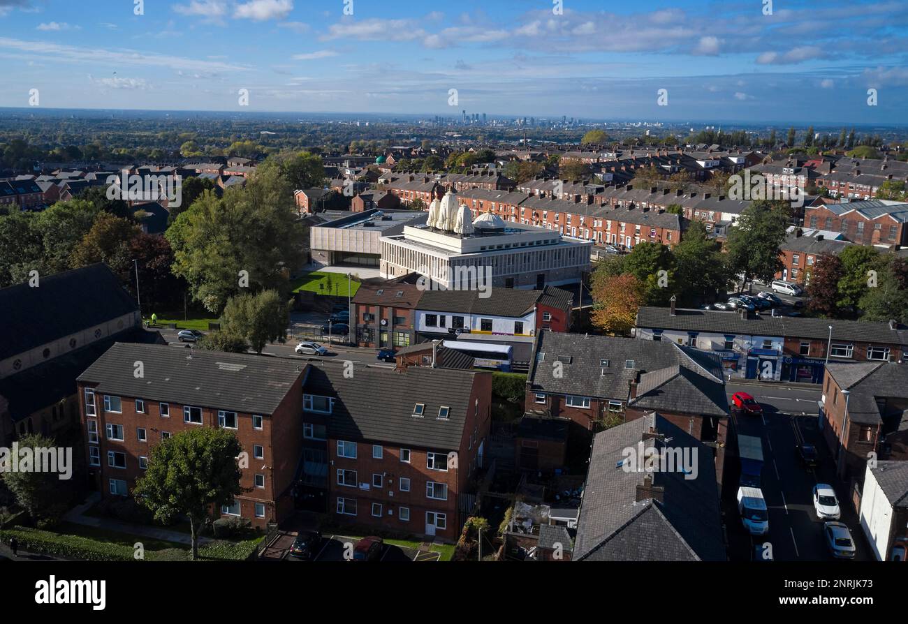 Overall aerial view. Shree Swaminarayan Mandir, Oldham, United Kingdom ...