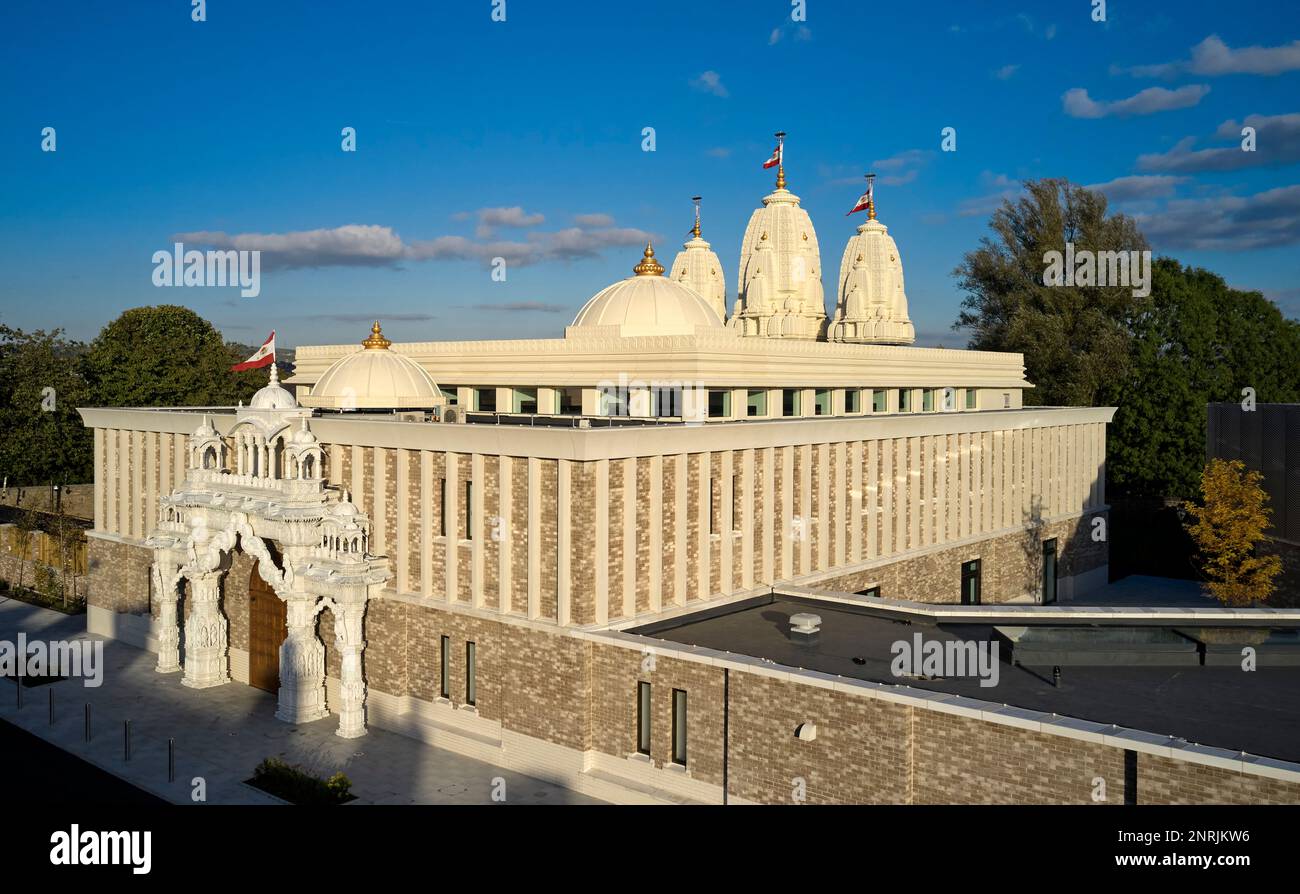 Overall aerial view. Shree Swaminarayan Mandir, Oldham, United Kingdom ...