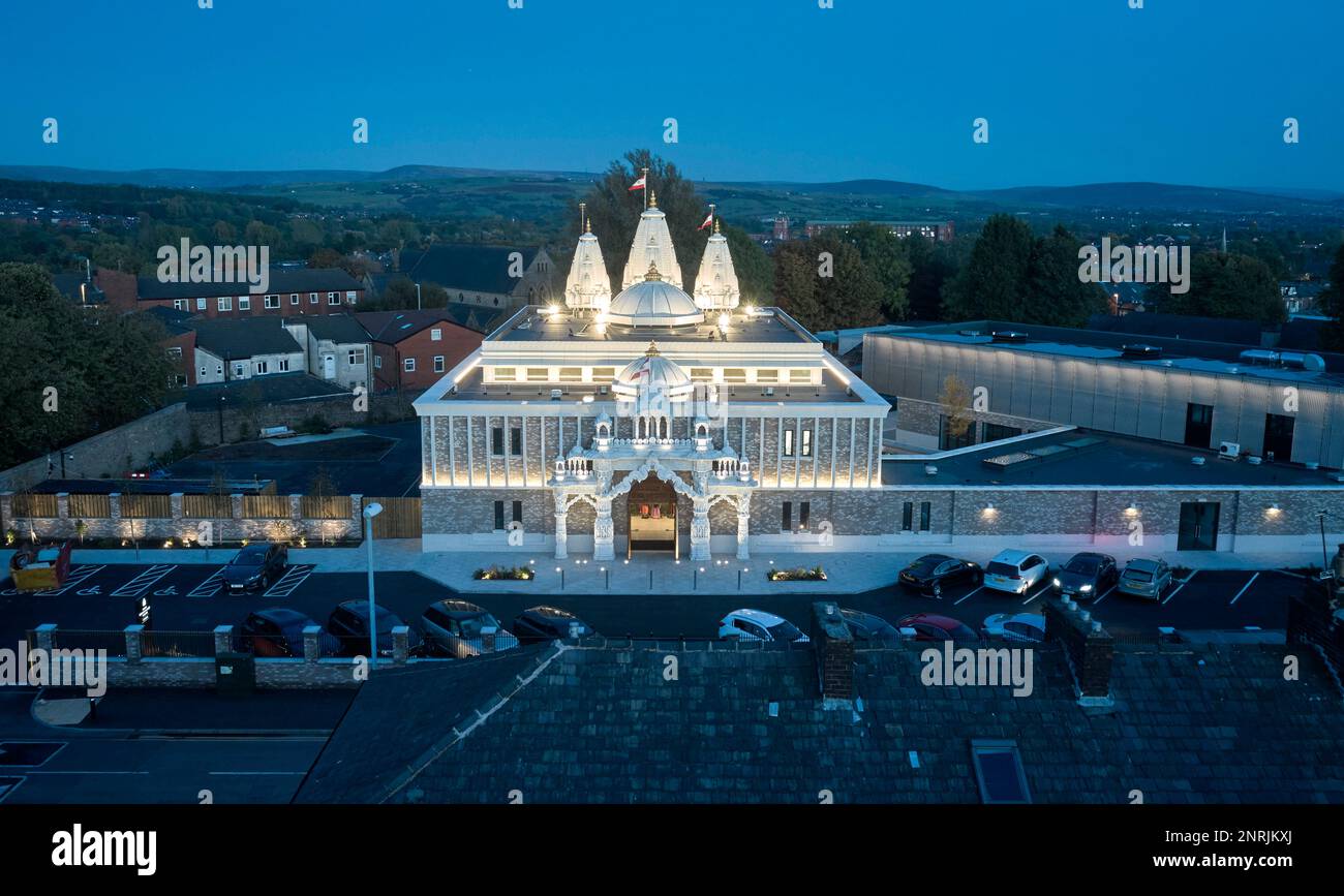Overall aerial view. Shree Swaminarayan Mandir, Oldham, United Kingdom ...