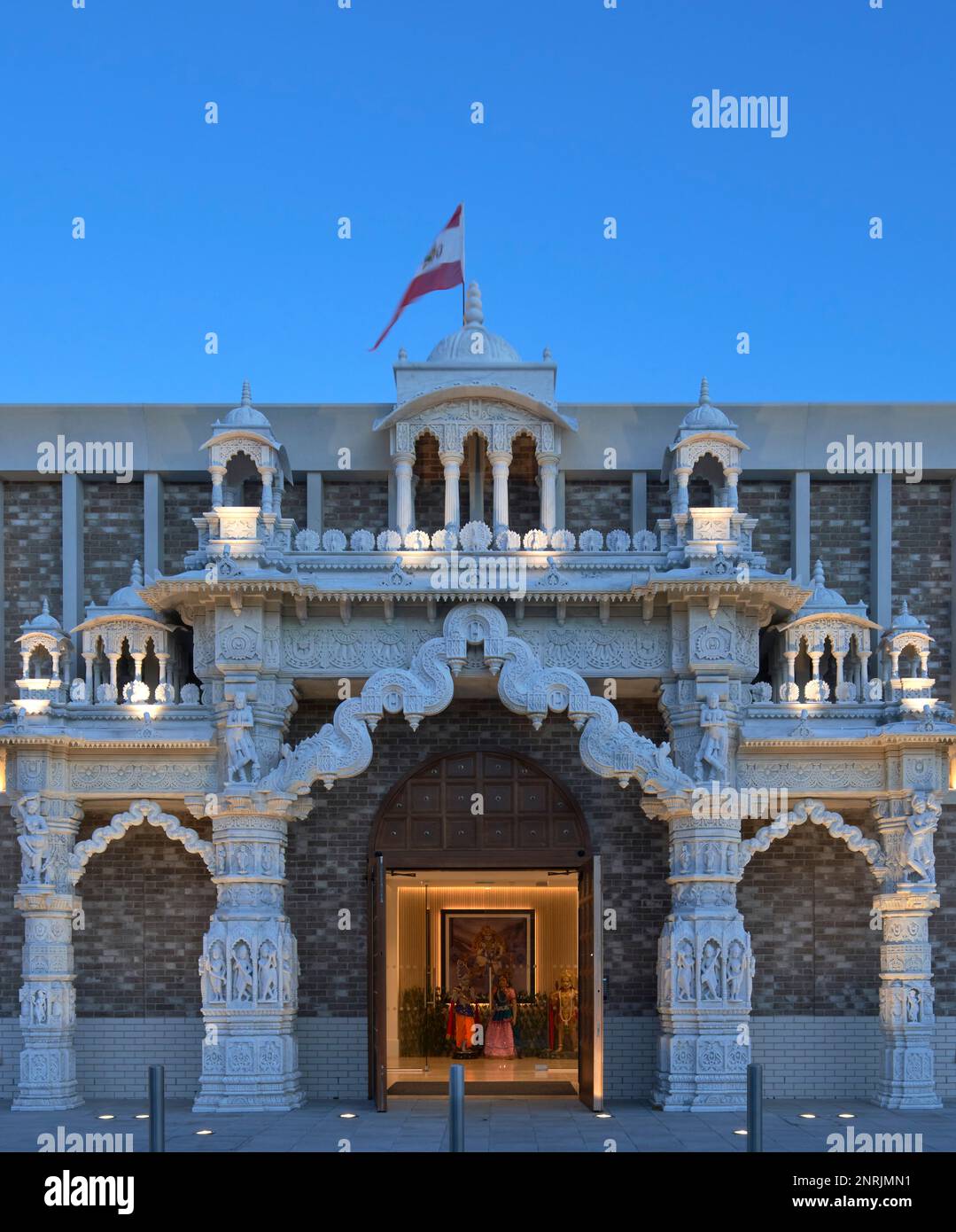 Overall view at dusk. Shree Swaminarayan Mandir, Oldham, United Kingdom ...