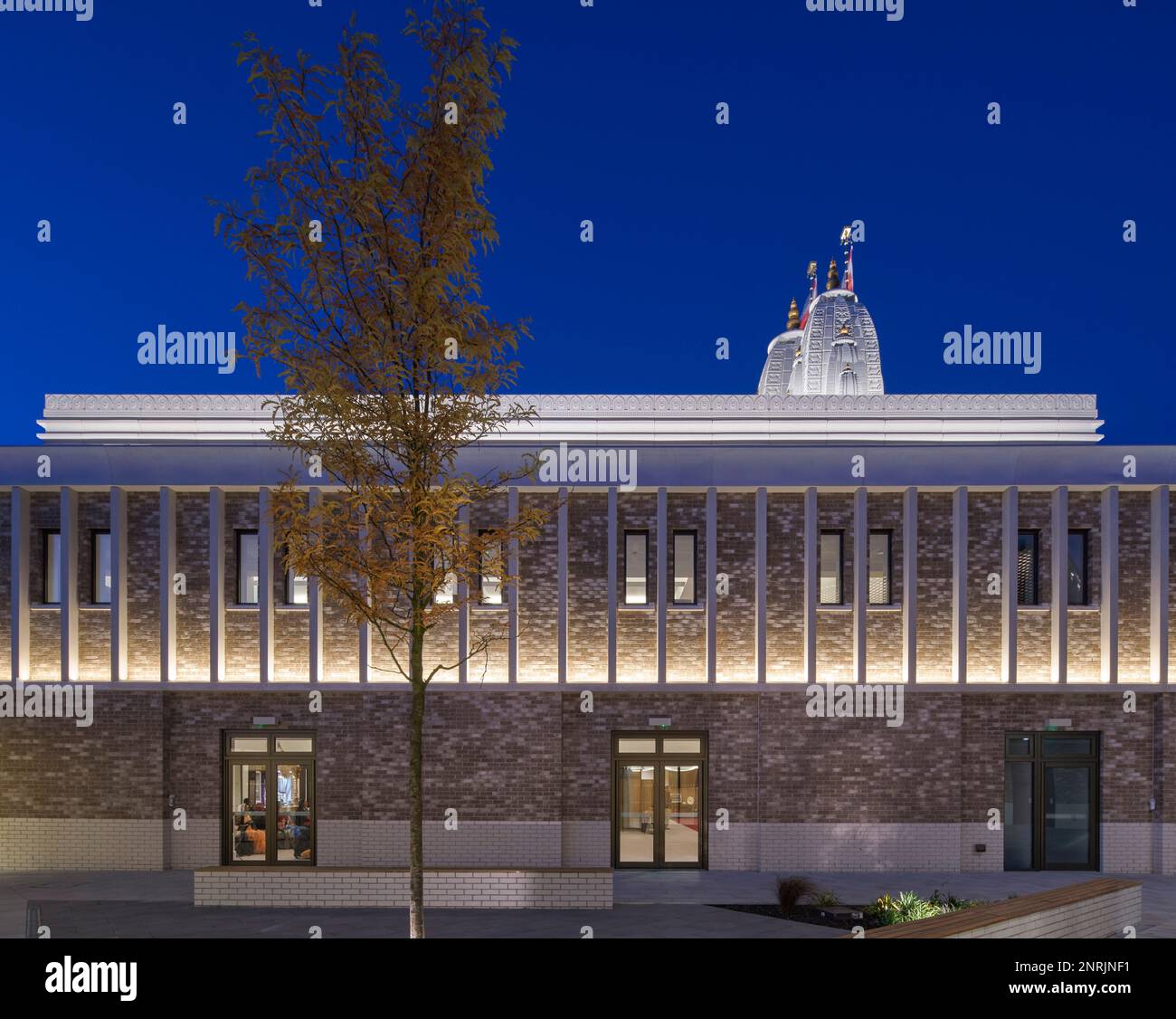 Front view dusk. Shree Swaminarayan Mandir, Oldham, United Kingdom ...