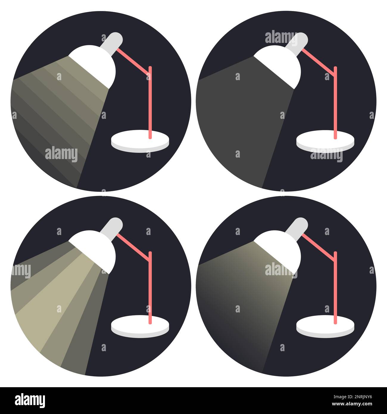 Set of simple round flat icons with table lamps. Logo, label, emblem for lighting store ...