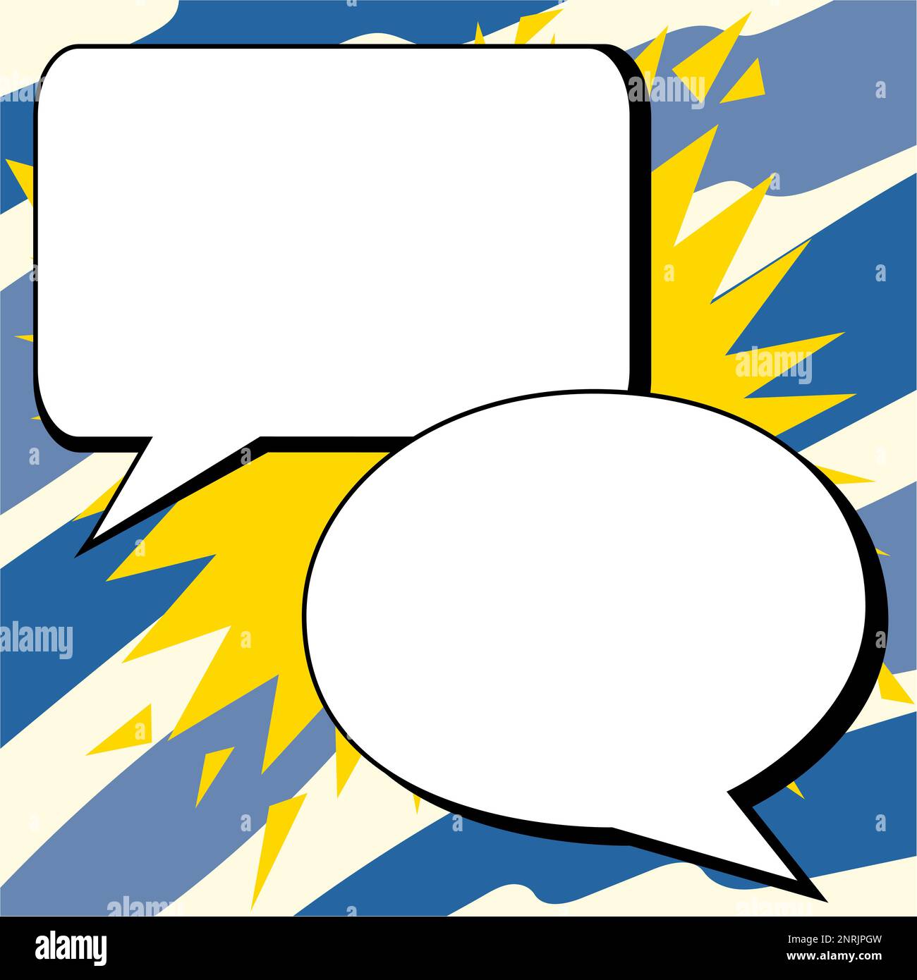 Two big white empty speech bubbles for text. Square and oval dialog ...