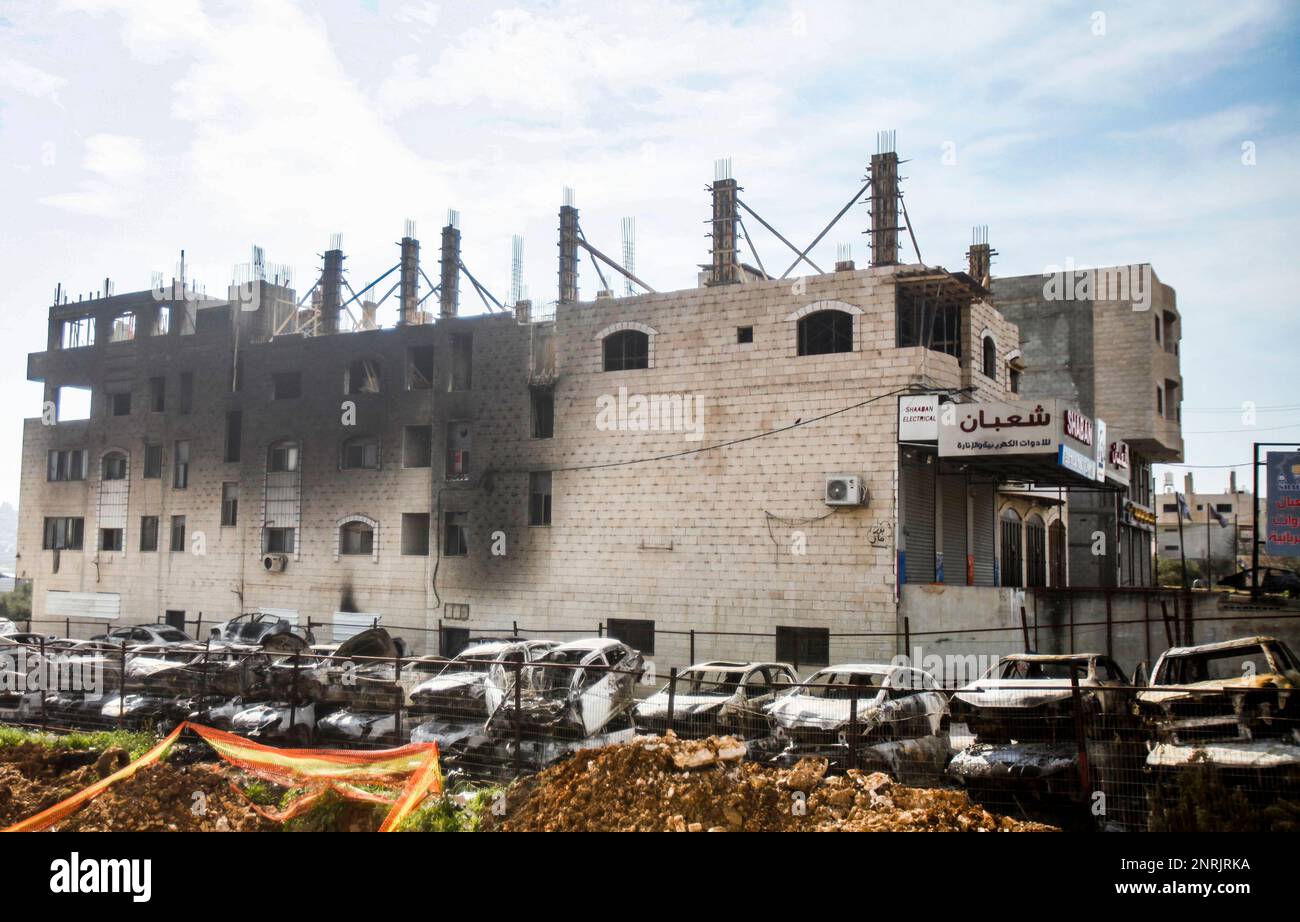 Nablus, Palestine. 27th Feb, 2023. View of damaged building and ...