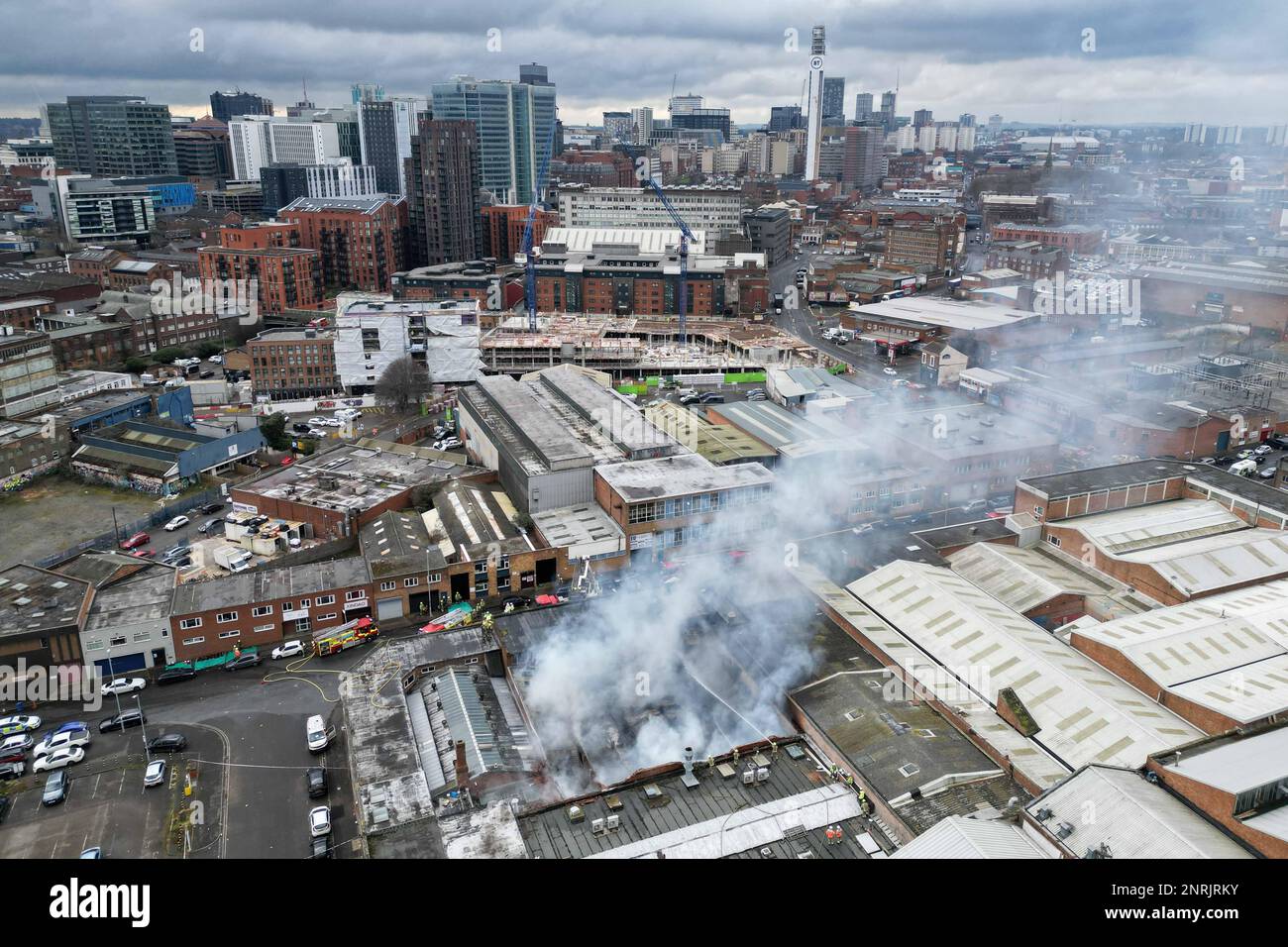 Firefighters at the scene of a two-storey warehouse fire in the Hockley ...