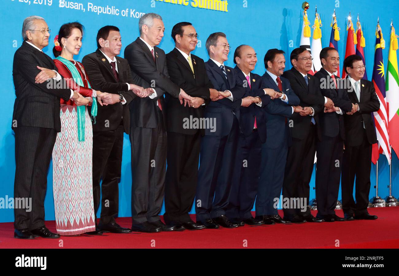 In this photo provided by ASEAN-ROK Commemorative Summit, from left ...