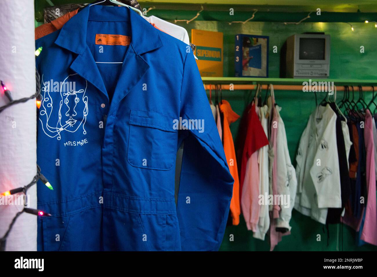 A MPLS MADE jumpsuit hangs on display in Elena Bagne's studio space in ...
