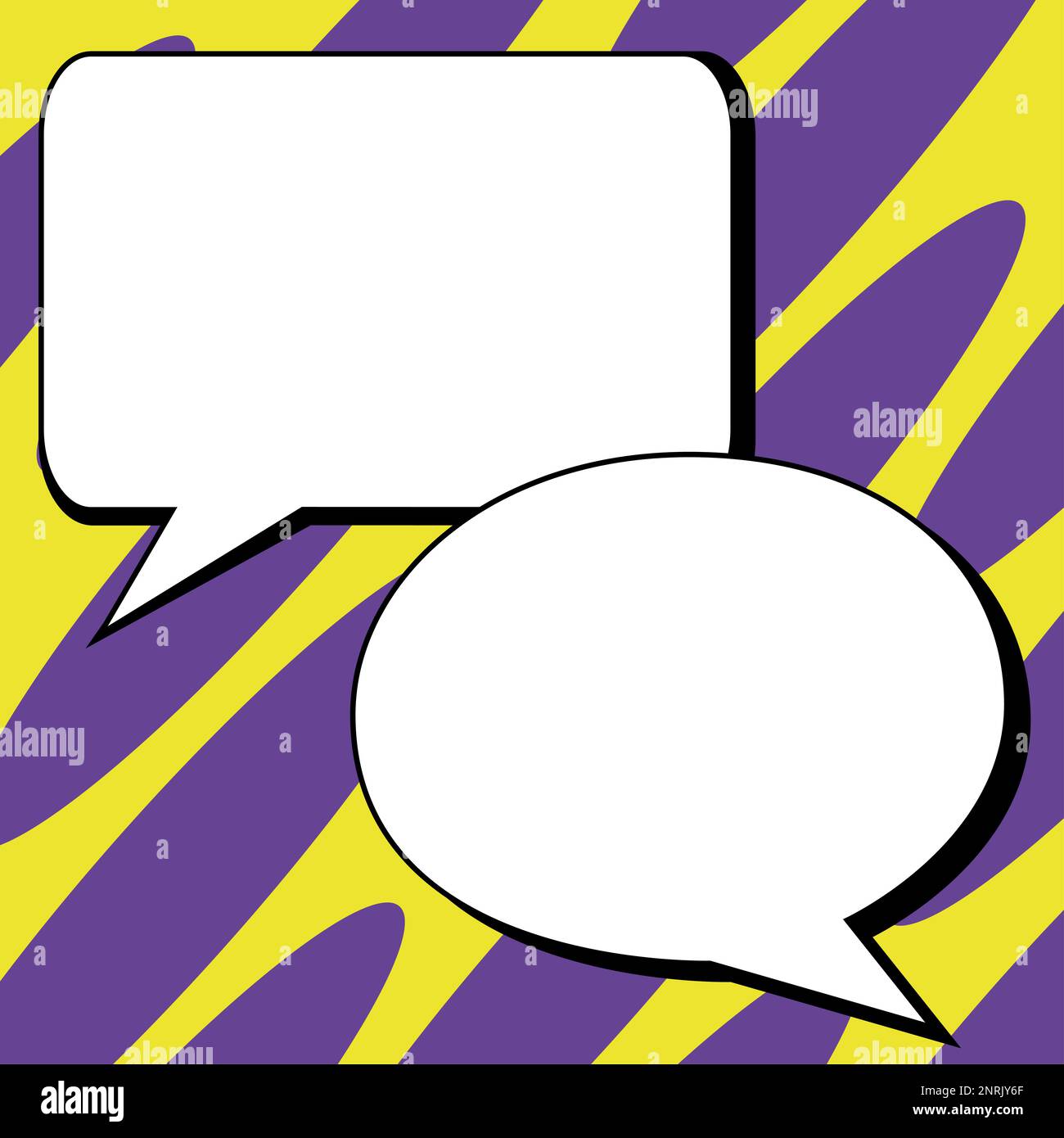 Two big white empty speech bubbles for text. Square and oval dialog ...