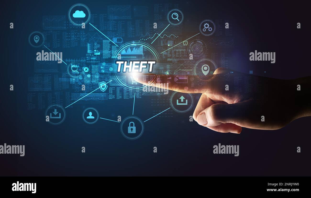 Hand touching cybersecurity button concept Stock Photo - Alamy