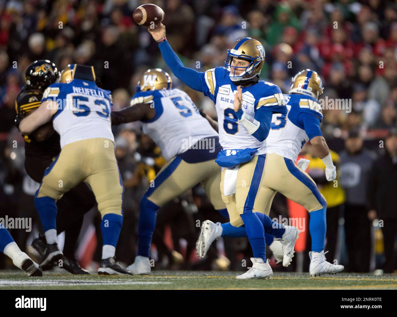 Winnipeg Blue Bombers quarterback Zach Collaros (8) throws during first ...