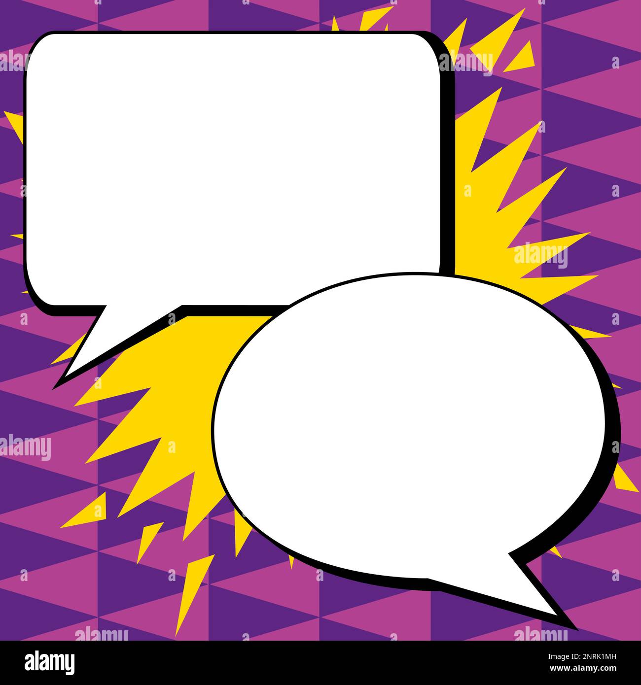 Two big white empty speech bubbles for text. Square and oval dialog ...