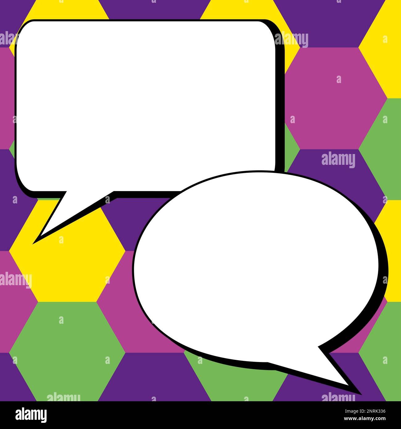Two big white empty speech bubbles for text. Square and oval dialog ...
