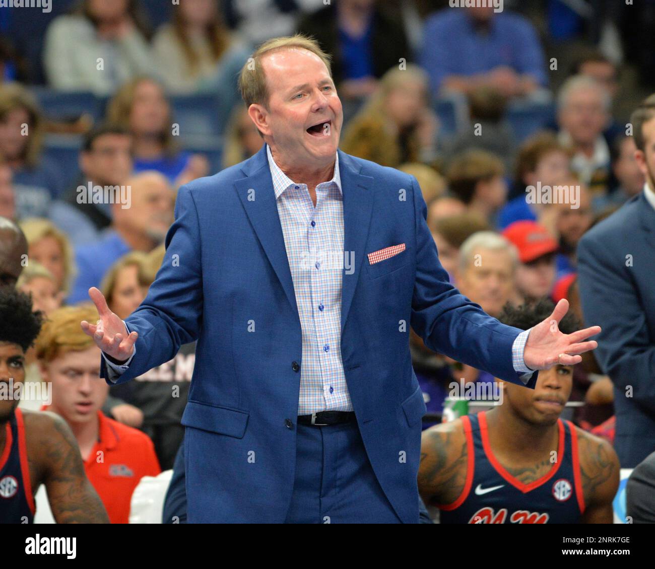 November 23, 2019: Ole' Miss Head Coach, Kermit Davis, during the NCAA ...
